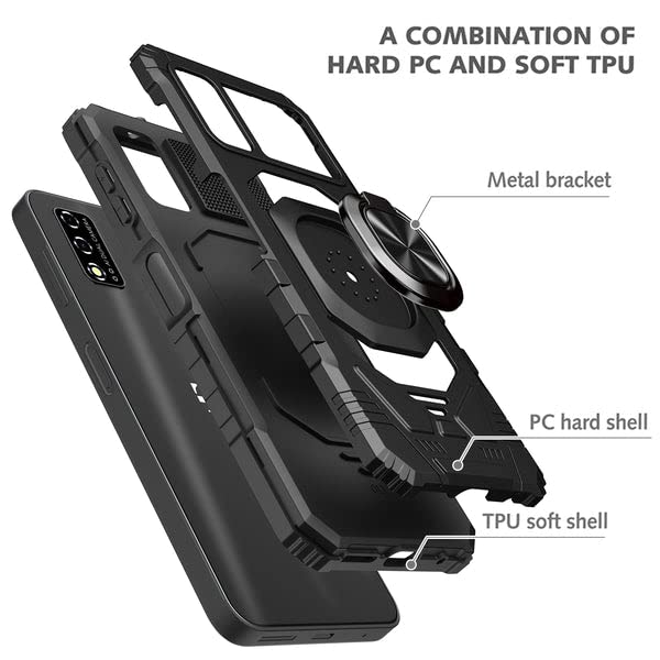 spycase Case Compatible for T-Mobile REVVL V Case w/Tempered Glass Screen Protector [Military Grade] Ring Car Mount Kickstand Shockproof Hard Phone Case - Black