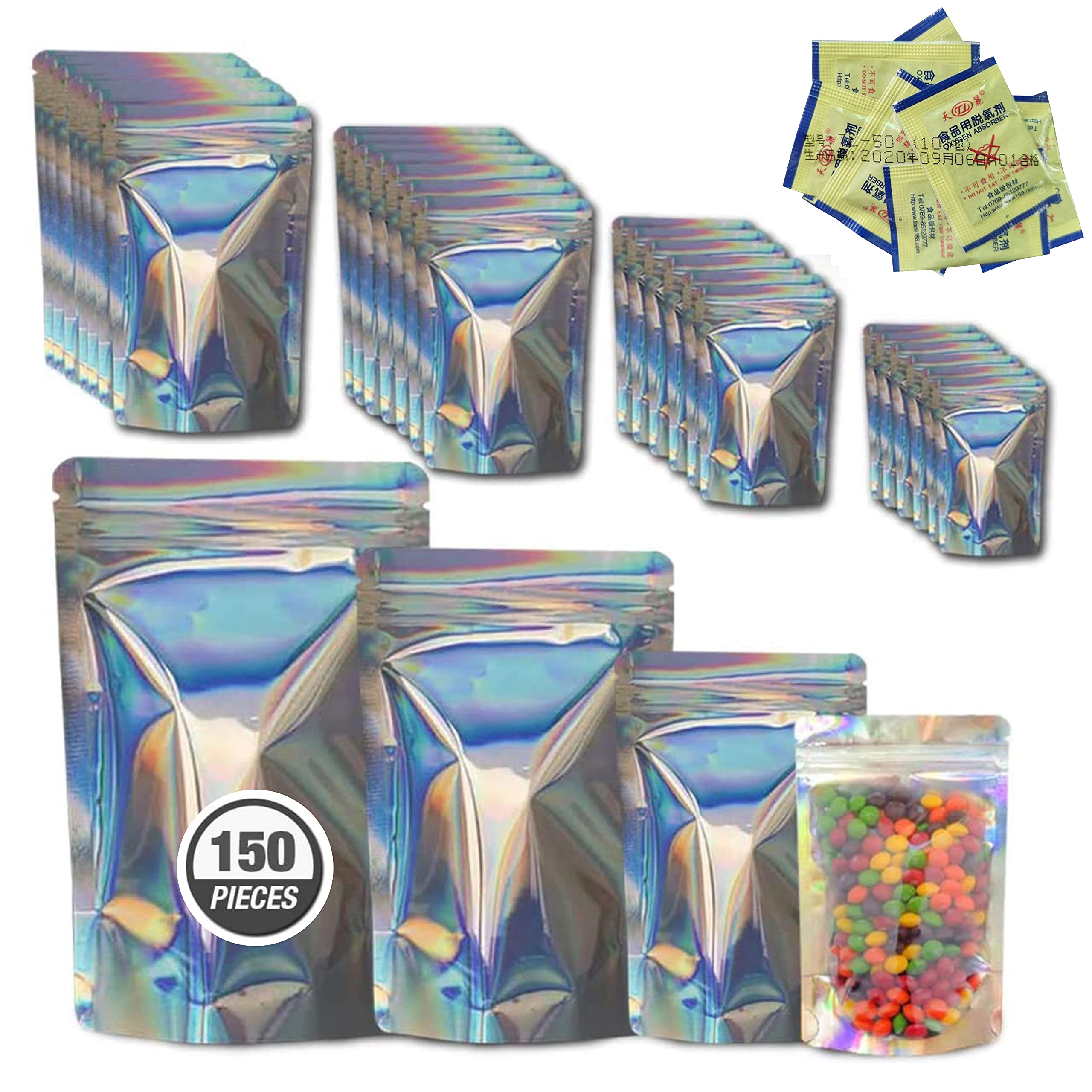Mylar Bags| Bolsas Mylar| Resealable Bags| Lipgloss Bags| Small Bags for Pckaging| Lash Bags Wholesales| Nail Packaging Boxes| Mylar| Food Storage Bags 4 different sizes 150 pieces (Holographic)