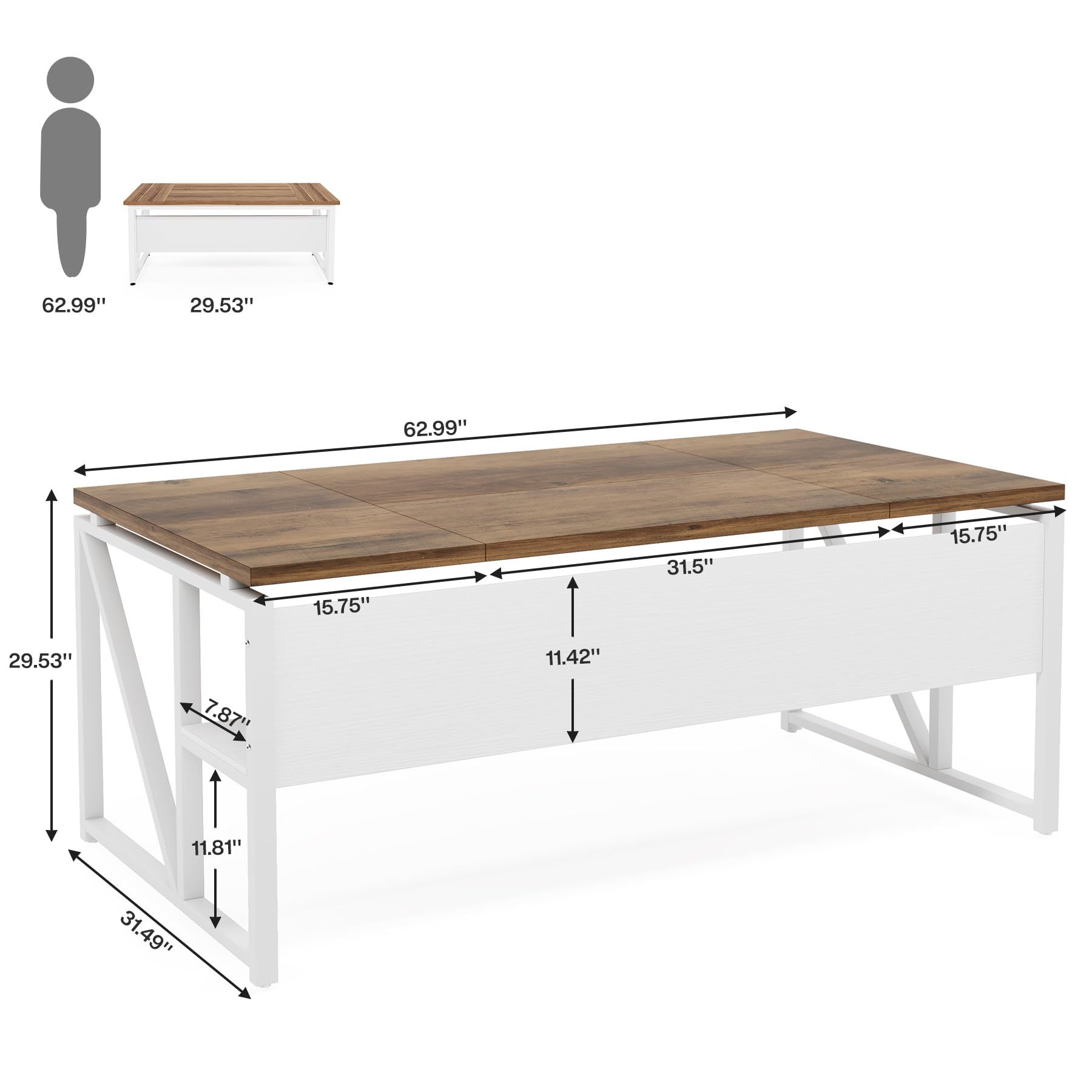 Tribesigns 63 inches Computer Desk with Bottom Storage Shelf Home Office Desk Writing Table for Workstation,Dark Walnut + Steel Leg, Cabinet not Included (Light Walnut, 63-inch-with Shelf)