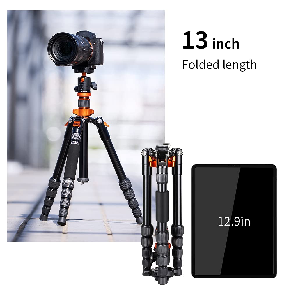 K&F Concept Camera Tripods,51 inch Lightweight Compact Tripod with 360 Degree Ball Head,Quick Release Plate,Detachable Monopod 8KG Load Capacity for SLR DSLR Camera C225A0+BH-25 (SA225M1)