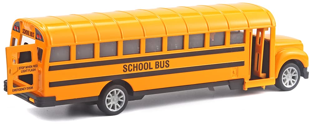OANMYJJO Die Cast Long-Nose School Bus with Pull-Back Action and Open-able Doors Toy for Kids Boys Girls