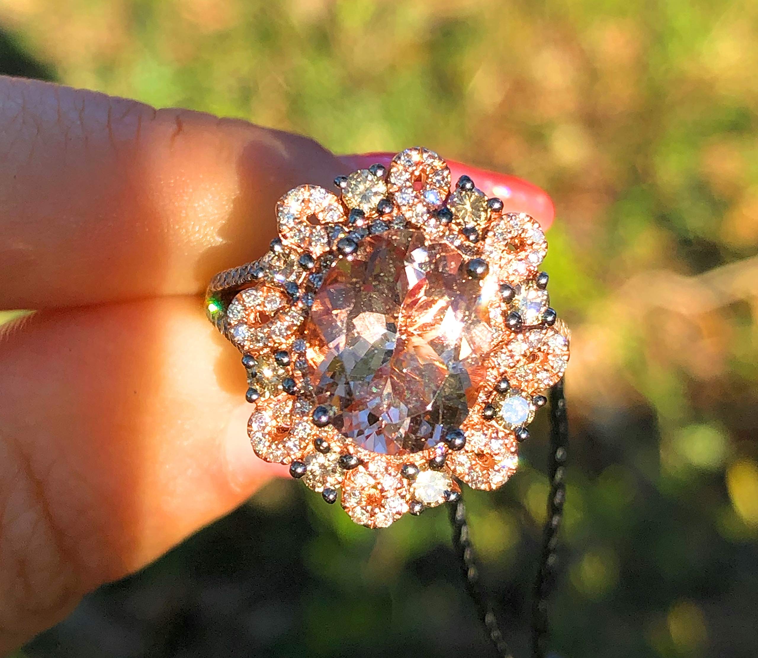 LEVIAN Ring Peach Morganite Chocolate and Vanilla Diamond 3.21 cttw 14K Rose Gold Size 7 NEW