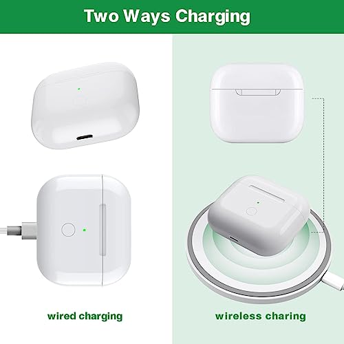 Wireless Charging Case Replacement - Compatible with AirPod 3, Qi-Certified for Air Pods 3rd Gen Charger Cases, Support Bluetooth Pairing Sync Button, 600 Mah Built-in Battery, Without Earbuds, White