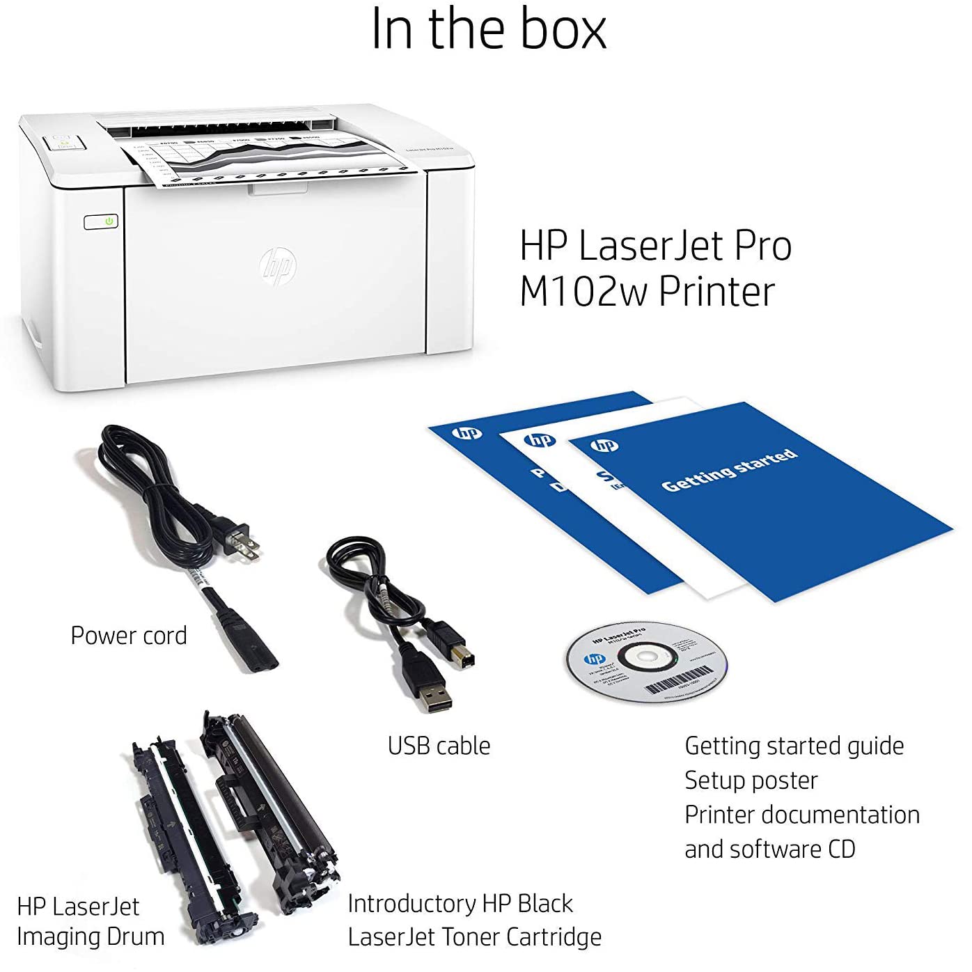 HP Laserjet Pro M102w Wireless Monochrome Single-Function Laser Printer - Print only - 23 ppm, 600 x 600 dpi, Manual Duplex Printing, 8.5 x 14, LED Control Panel, Wi-Fi, USB