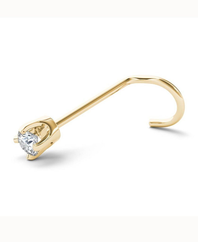 JewelMore Diamond Nose Stud 14K White or Yellow Gold Nose Ring Twist Screw 20 Gauge I1 Clarity (2mm (0.03 ct. tw) …