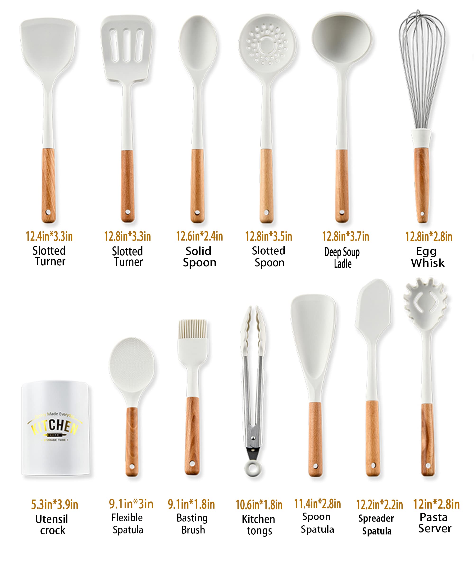 Keidason Kitchen Cooking Utensils Set, 13 Piece Wooden Handle Silicone Cookware Set with Stand,Nonstick Heat Resistant Silicone Tool Set - Morandi Blue( BPA Free)