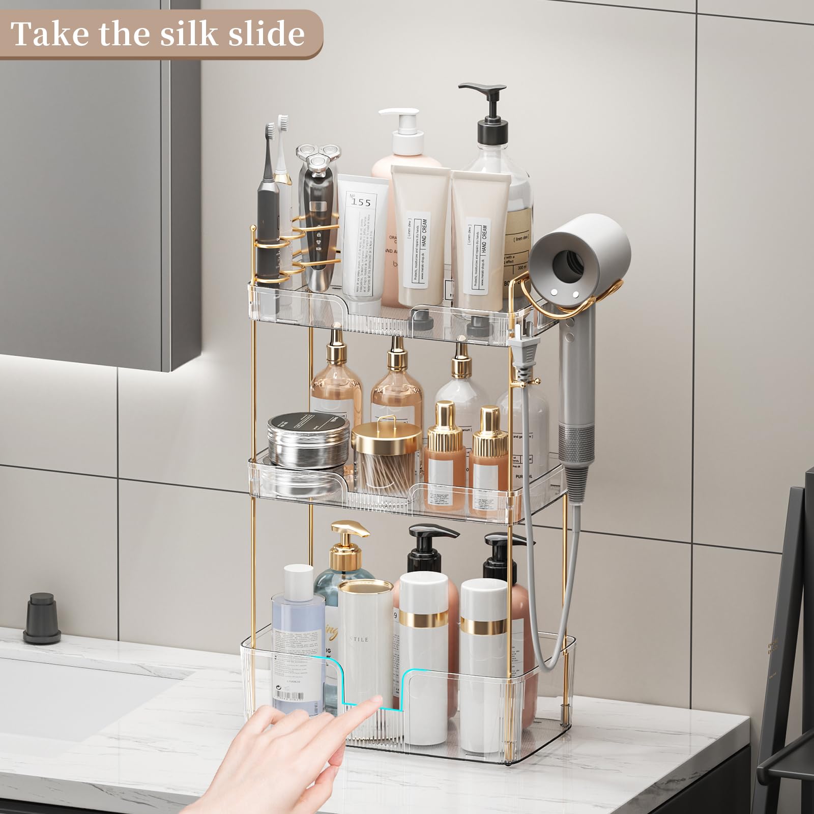YCIA&DONE Luxury Bathroom Counter Organizer, Large Makeup Organizer Countertop, Shelf Organizer, Vanity Tray, Easily Assemble for Bathroom Organizers and Storage, Undersink, Cabinet, 2 Tiers Clear