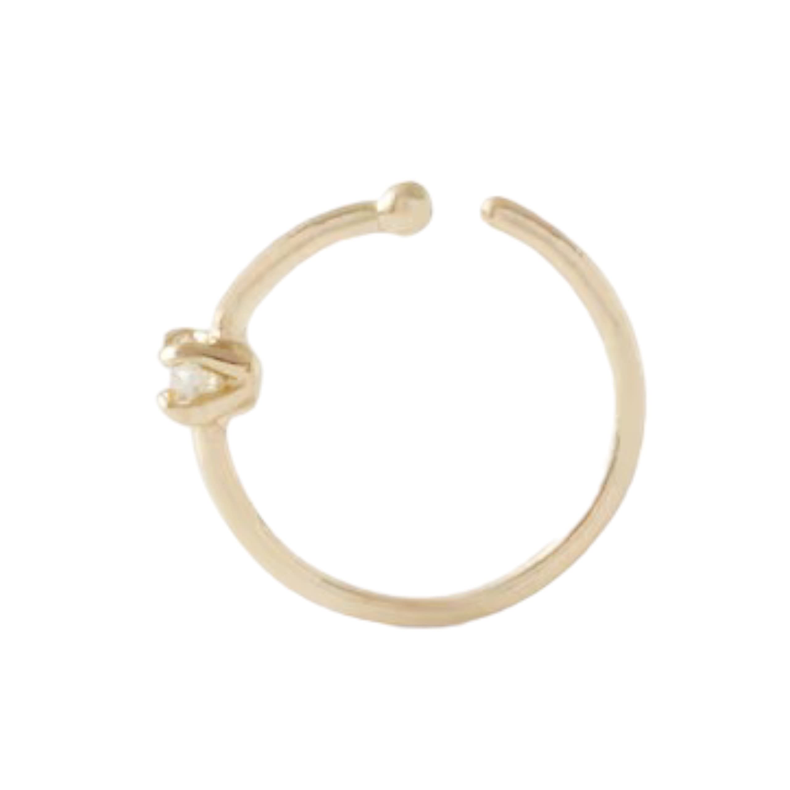 JewelMore Diamond Nose Ring Hoop - 14K White Gold or Yellow Gold (Yellow Gold)