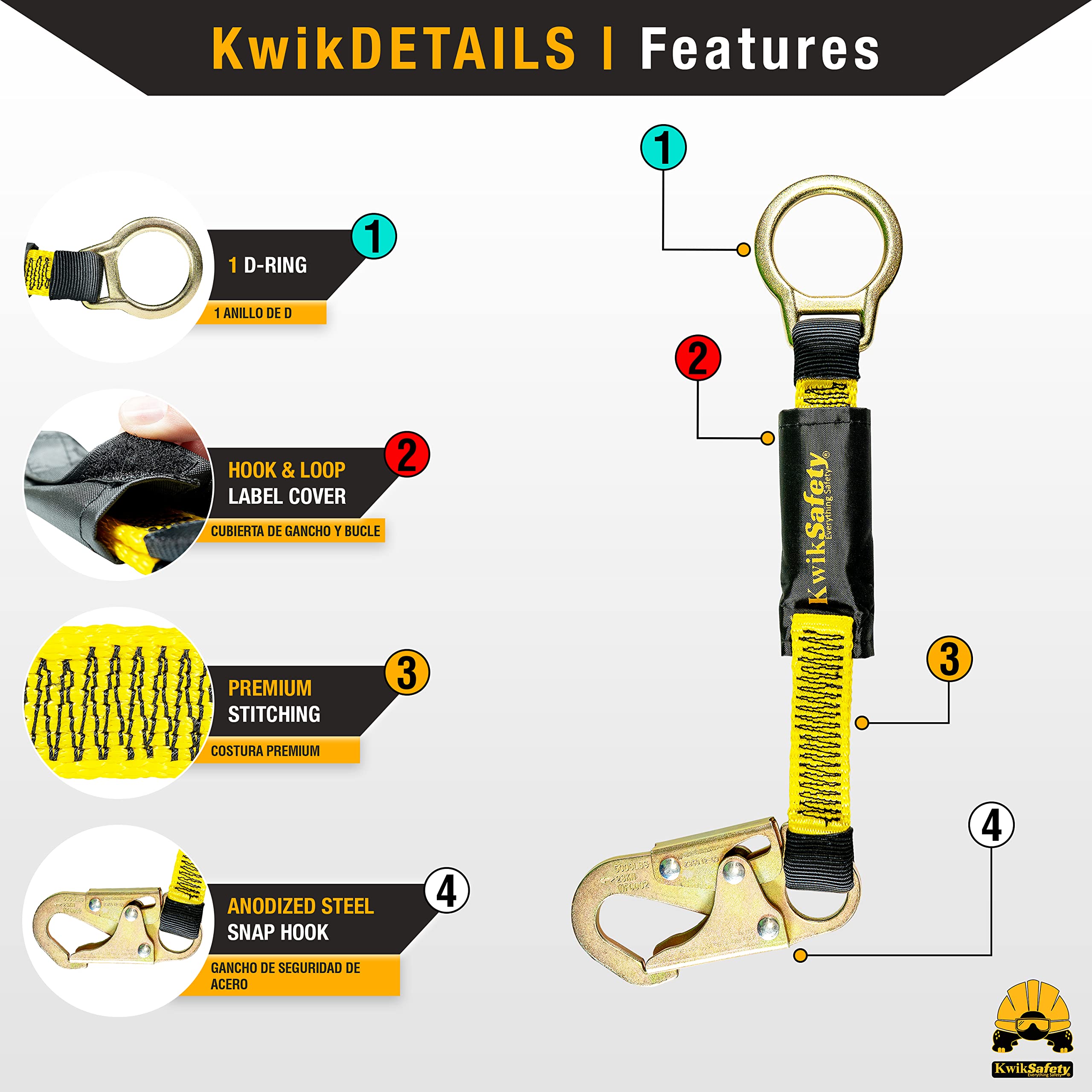 KwikSafety - Charlotte, NC - DOLPHIN DORSAL [1 PACK] 18" D-Ring Extender [Easy Hookup] ANSI Tested OSHA Compliant Harness Extension Lanyard Safety D Ring PPE Construction Roofing Fall Arrest Gear