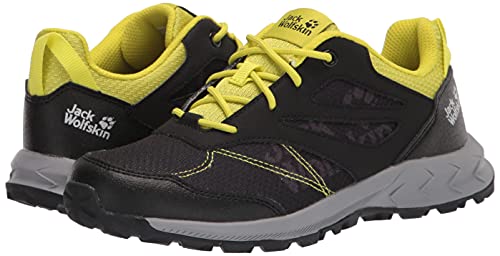 Jack Wolfskin Woodland Low Hiking Shoe Boot, Black/Lime, 2 US Unisex Big Kid