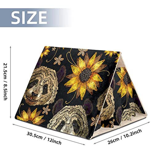 Y-DSIWX Guinea Pig Hideout House Bed, Vintage Embroidery Sunflower with Panda Rabbit Cave, Squirrel Chinchilla Hamster Hedgehog Nest Cage