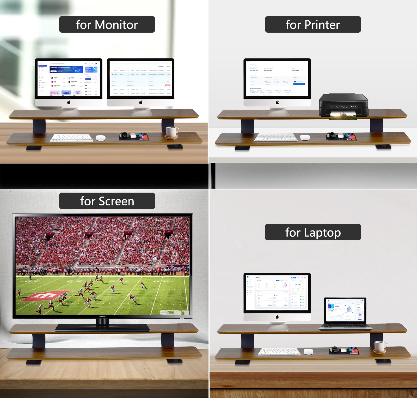 SAMDI Monitor Stand, Wooden Computer Monitor Stand,Wood Oversized Double Layer Desk Stand Riser for Laptop, Computer, iMac, Laptop, with Table (Walnut)