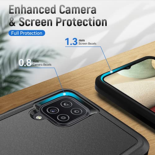 Warsia for Samsung Galaxy A12 Case,Galaxy A12 Case with Screen Protector, Heavy-Duty Tough Rugged Slim Shockproof Protective Case for Samsung A12, Black
