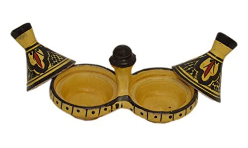 Moroccan Handmade Tagine Double Spicer Salt & pepper Holder Ceramic Yellow & Black