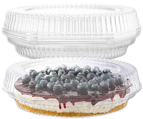 Supellectilem 9" Plastic Disposable Pie Containers with Hinged Locking Lids | 5 Round Pie Keepers/Flan Containers for Transport