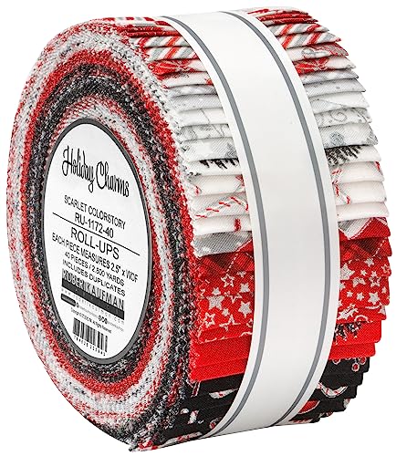 Holiday Charms Scarlet Roll Up 40 2.5-inch Strips Jelly Roll Robert Kaufman Fabrics RU-1172-40