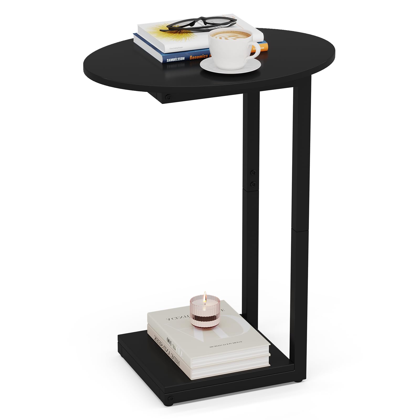 Hosfais Small Side Table End Table: C Shaped Oval Coffee Table, Wooden TV Tray for Living Room, Bedroom, Couch, Small Spaces (White)