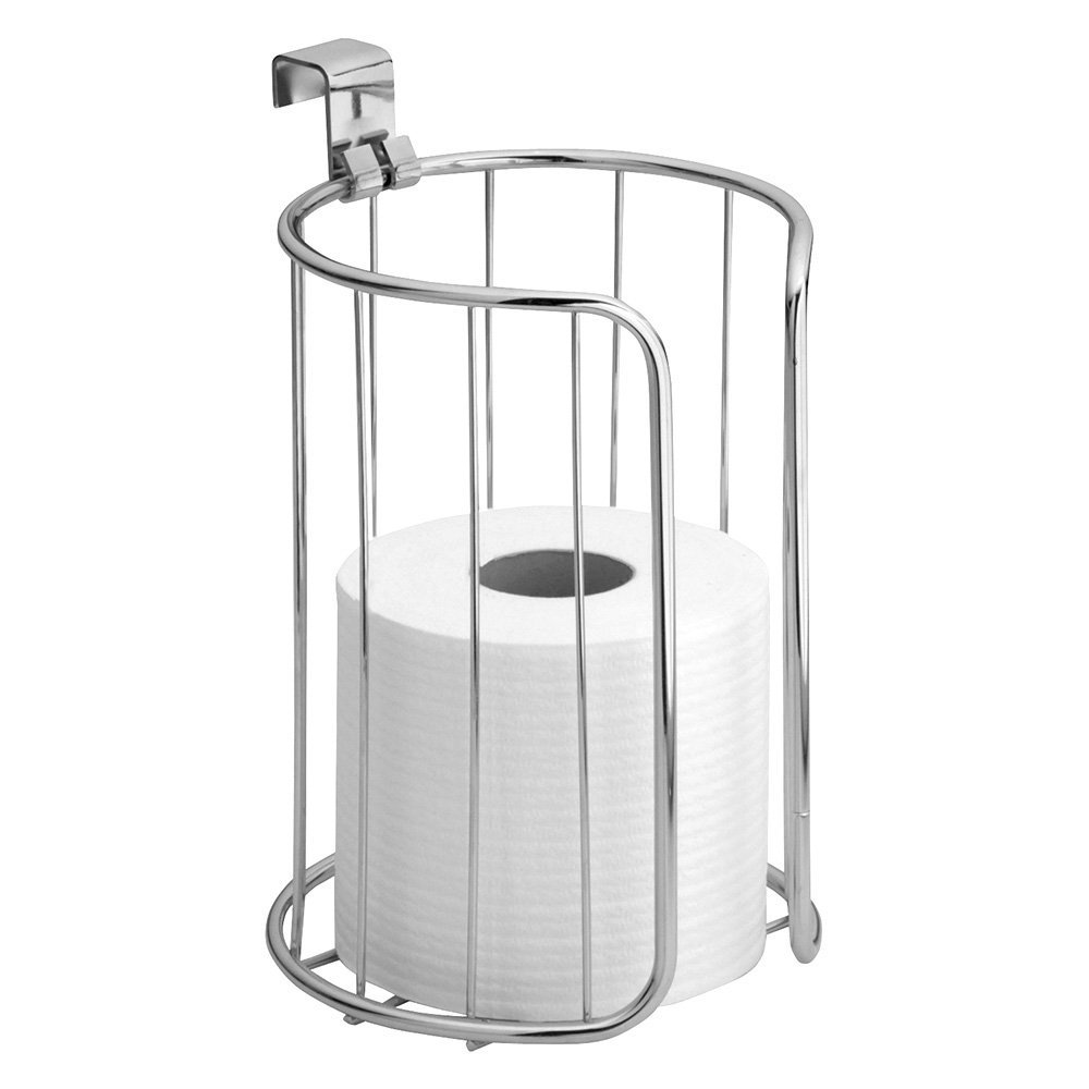 iDesign Classico Metal Toilet Paper Reserve, Over the Tank Tissue Organizer for Bathroom Storage, 6.25" x 6.25" x 10.25" - Chrome
