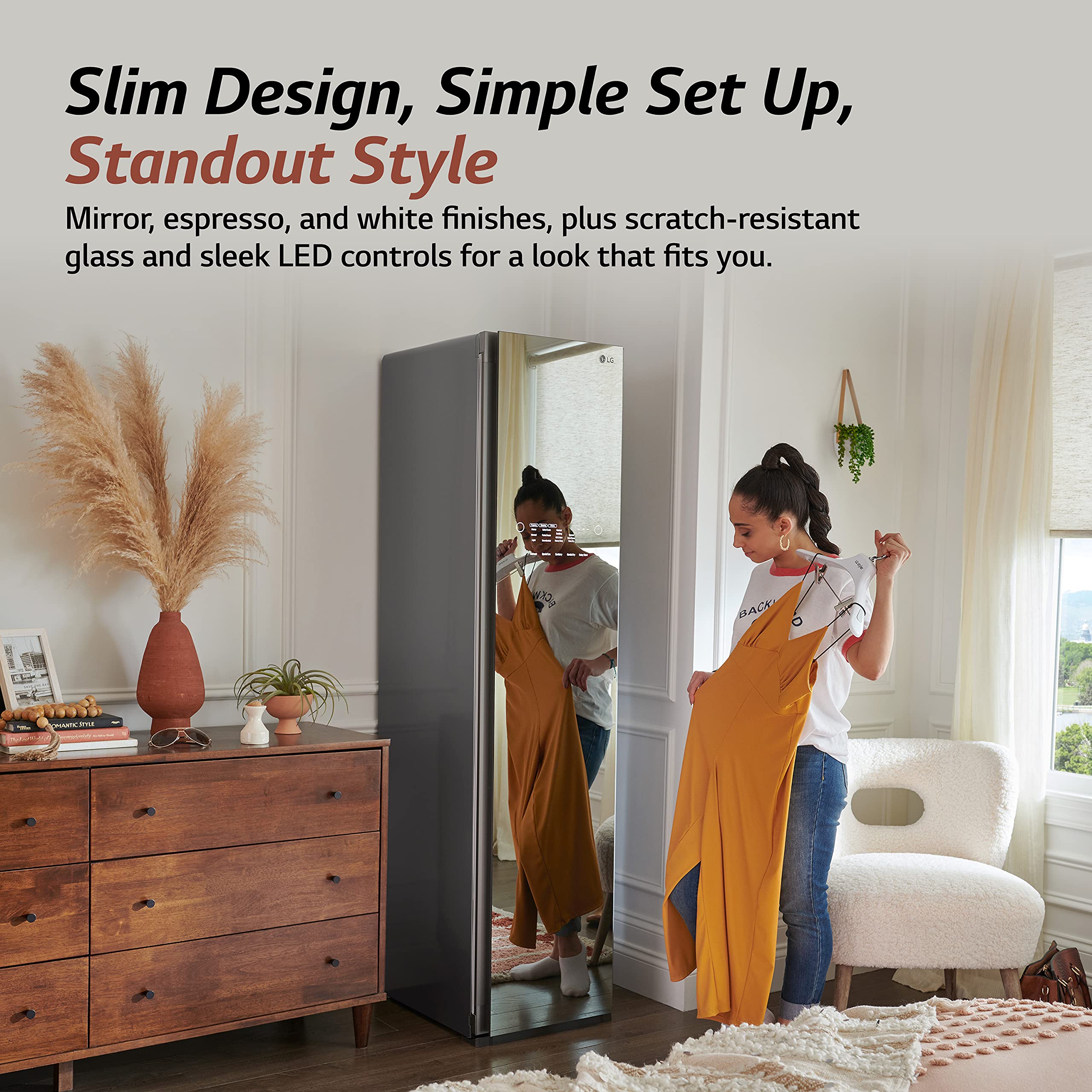LG Styler Steam Closet | Clothes Steamer for Garments and Household Item Care | Sanitize, Deodorize, Freshen & Dry with Steam Technology & Moving Hangers| Easy Install | Wi-Fi enabled| Mirror (S3MFBN)