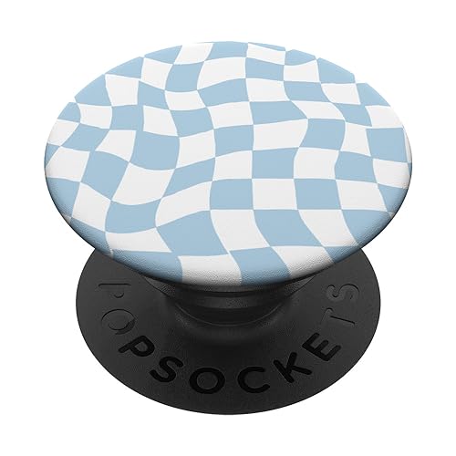 Wavy Checkered Light Blue Checkerboard Pattern PopSockets Standard PopGrip
