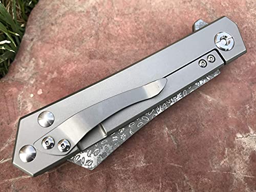 TACTICAL GEARZ Custom Damascus Steel EDC Pocket Folding Knife, Solid Tc4 Titanium Handle! Includes Sheath! For Outdoor Camping, Hiking, Gifts for Men, Birthday Gifts (Silver XS)