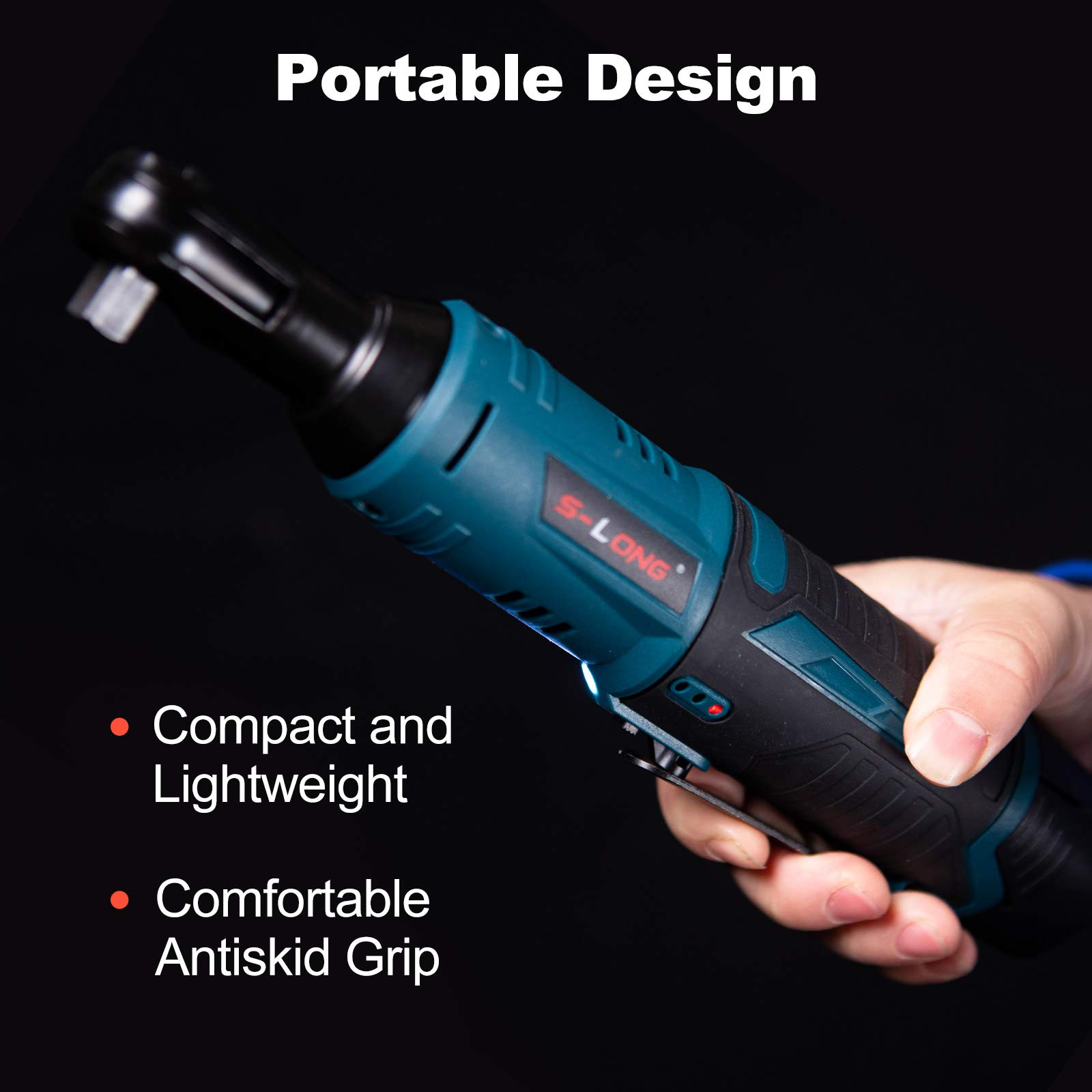 S-LONG Cordless Electric Ratchet Wrench Set, 3/8" 400 RPM 12V Power Ratchet Driver with 10 Sockets, 2000mAh Lithium-Ion Battery and 60-Min Fast Charge