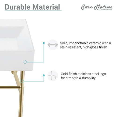 Swiss Madison Well Made Forever SM-CS721, Claire 24" Ceramic Console Sink In Glossy White Basin