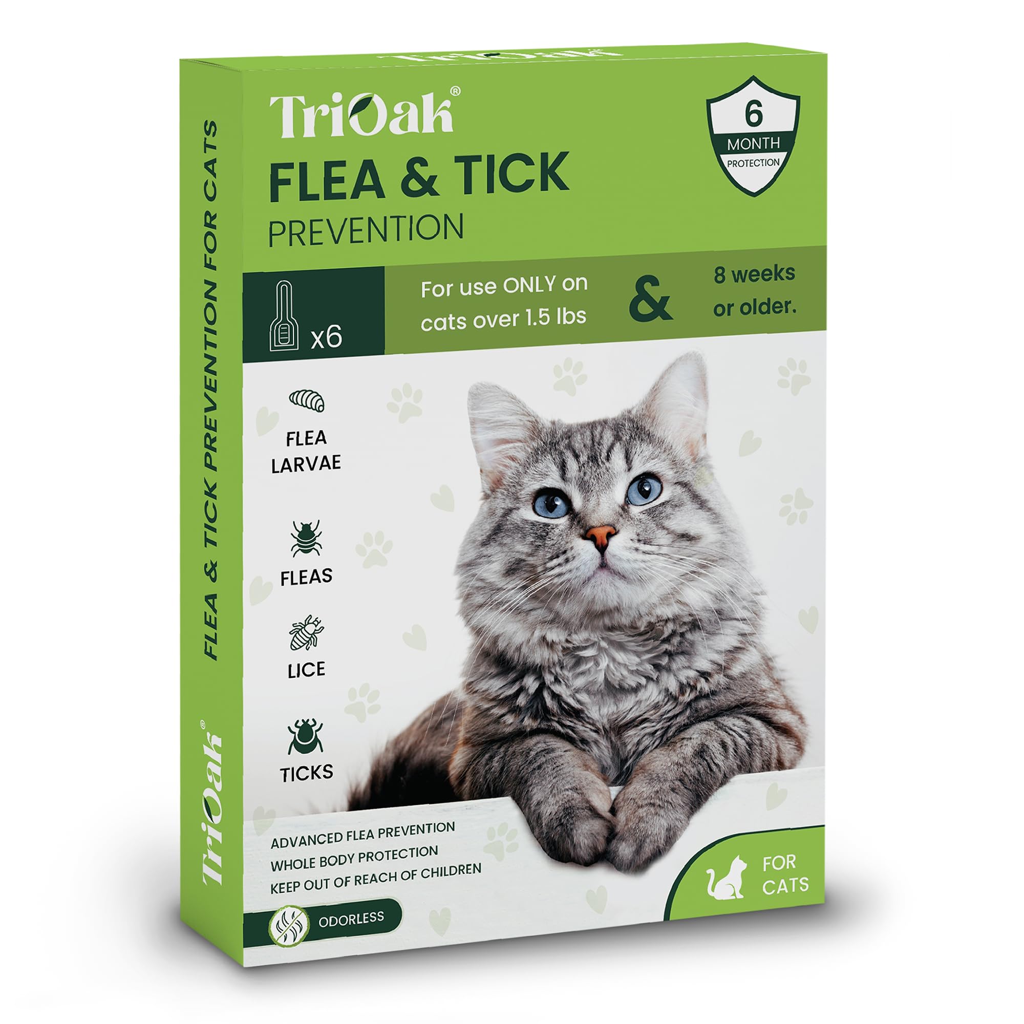 TRIOAK Cat Flea Treatment & Prevention, Flea Prevention for Cats, 6-Month Supply