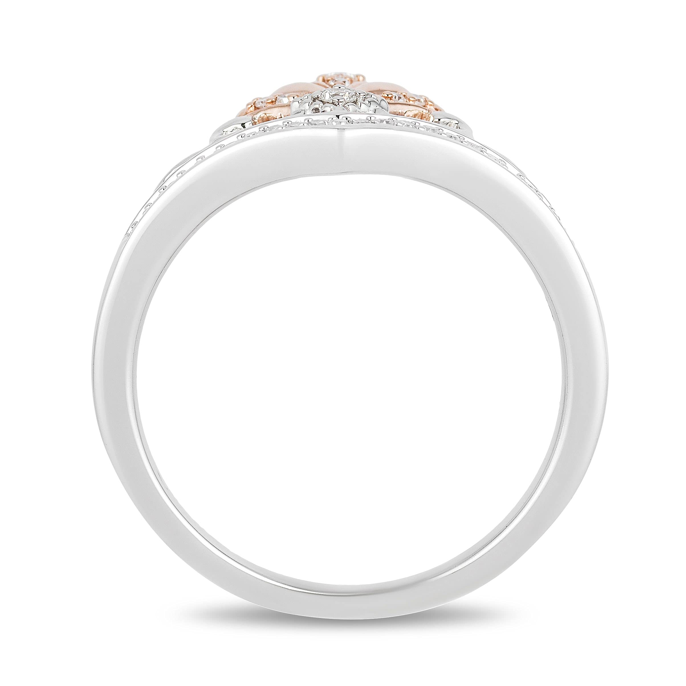 Jewelili Enchanted Disney Fine Jewelry 14k Rose Gold over Sterling Silver 1/10 Cttw Diamond Ariel Shell Tiara Ring Size 6
