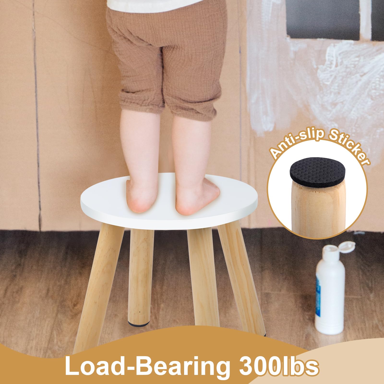 Wooden Step Stool for Kids, Children's Stool Matched Sensory Table, Children Sitting Stool with Assembled Four-Legged, Multi-Purpose Kids Chairs for Bathroom Kitchen Bedroom, Natural Anti-Slip, 2 Pack