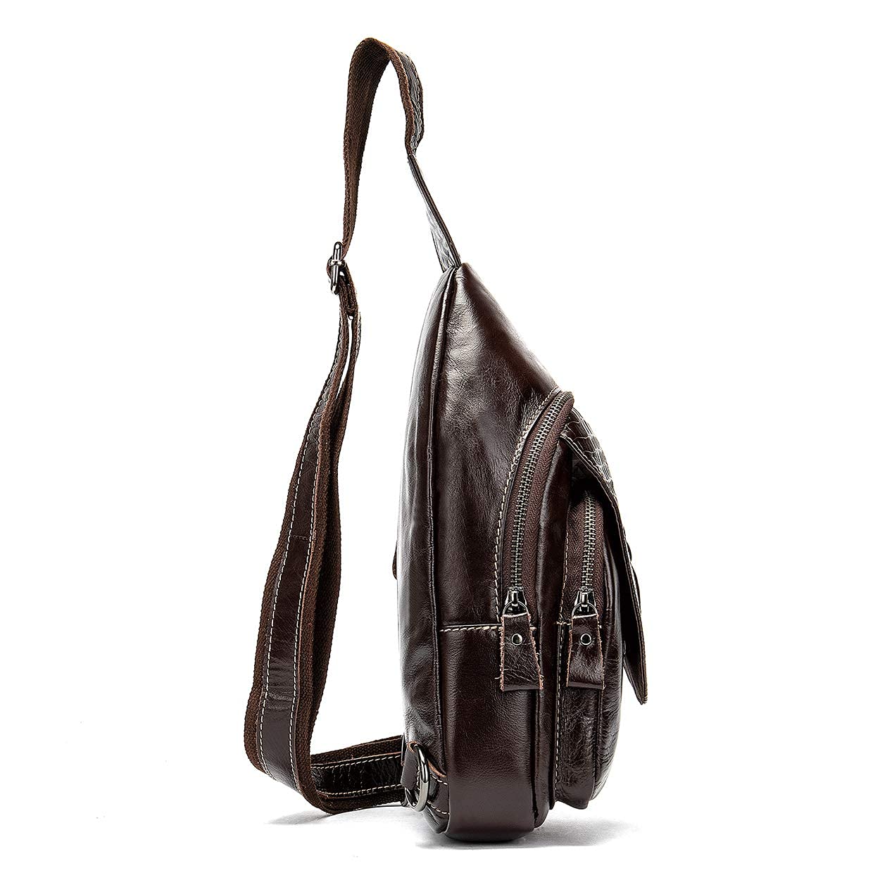 NIUCUNZH Handmade Genuine Leather Crossbody Sling Bag Crocodile Embossing Chest Bag Waterproof Shoulder Bag Brown