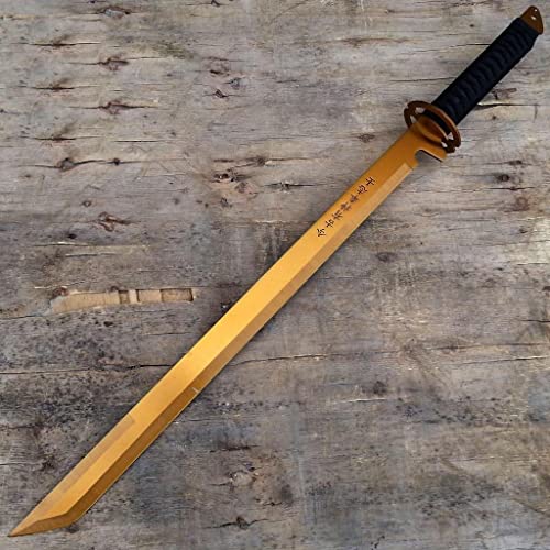 S.S. Fixed Knives 27 inches Titanium Gold Sword Full Tang Tanto Blade Machete Katana Japanese + Free eBook by Survival Steel