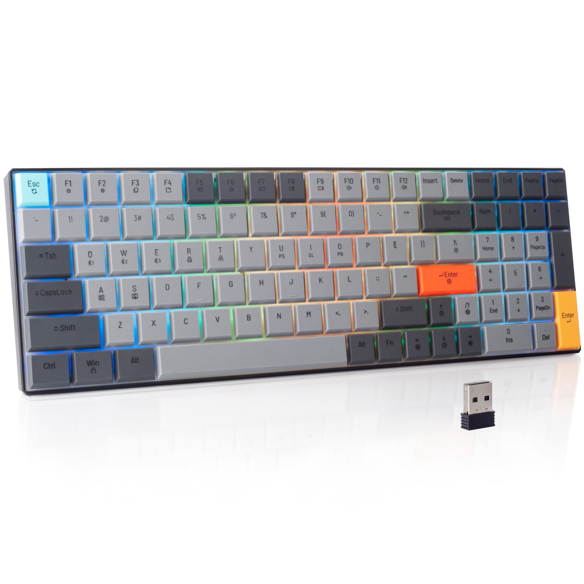 Odycle K99 Mechanical Keyboard, Low Profile Wireless Keyboard, Supports Bluetooth 5.0, 2.4G and USB Wired Connection, Compatible with Windows and Mac OS Systems, Blue Switch - Black