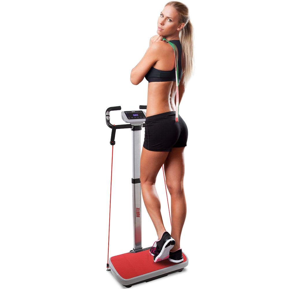 Hurtle Vibration Platform Trainer Fitness Machine, Fast Workout Exercise, Adjustable Time Speed Level w/ 2 Resistance Bands LCD Display Remote Control and Portable Carry Roller Wheels PHURBTR90