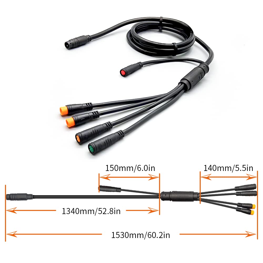 HUDAMZKY Electric Bike 1T4 1T5 Waterproof Cable Controller Light Ebrake Throttle Display E-Bike Cable Conversion Accessories(1T5)