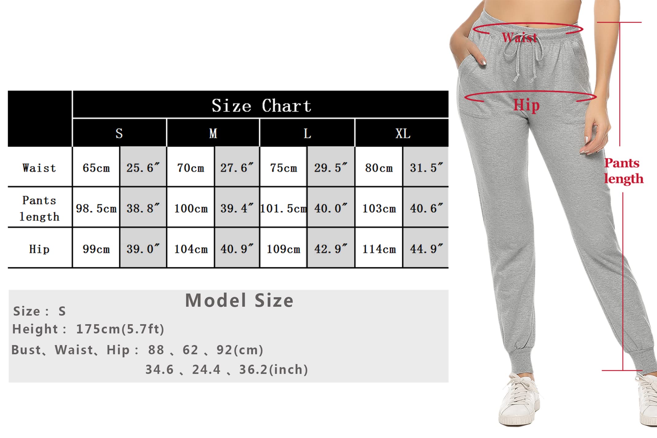 Marvmys Cotton Joggers for Women Lightweight Active Sweatpants with Pocket(Grey,X-Large)
