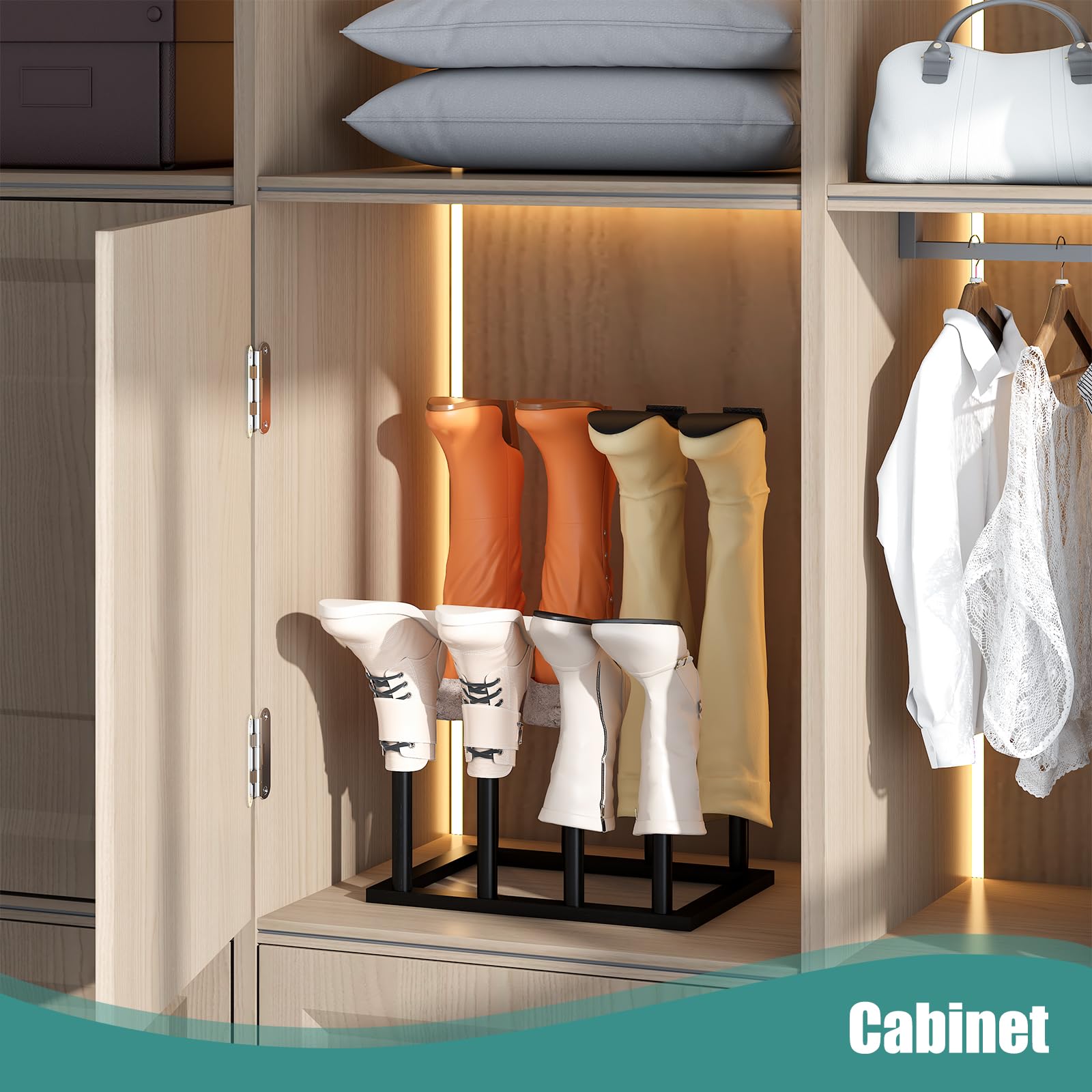 viewcare Black Boot Rack, Boot Rack Organizer for Tall Boots, Bamboo Wood Boot Holder for Entryway, Free Standing Shoe Racks for Hallway Closet, Free Standing Shoe Racks for Indoor Outdoor