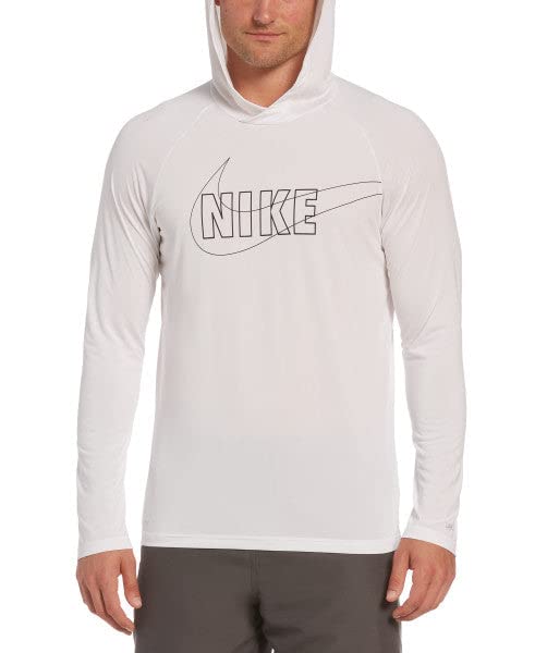 Nike Outline Logo Men's Long Sleeve Hooded Performance Shirt (Large, White)