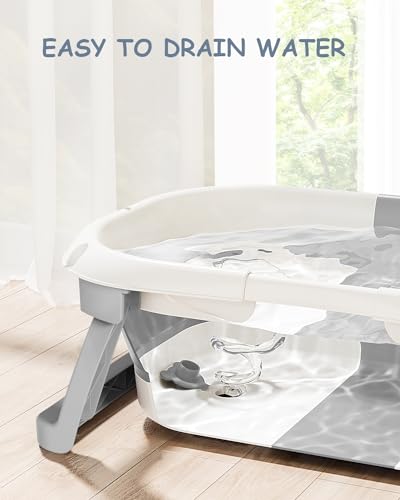 ieBabay Foldable Baby Bathtub Collapsible Bath tub for Newborn to Toddler with Soft Bath Cusion,Portable Travel Bathtub with Drain Hole,Easy to Store(Grey)