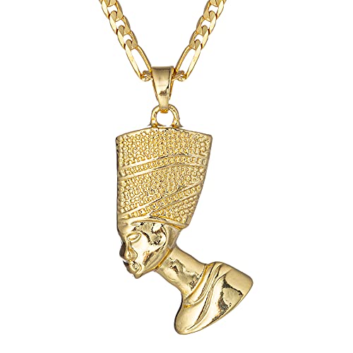 kelistom Egyptian Queen Nefertiti Pendant Necklace for Women | 18K Gold Plated Pendant Necklace | 3mm Figaro Chain Necklace 18/22 inches (22)