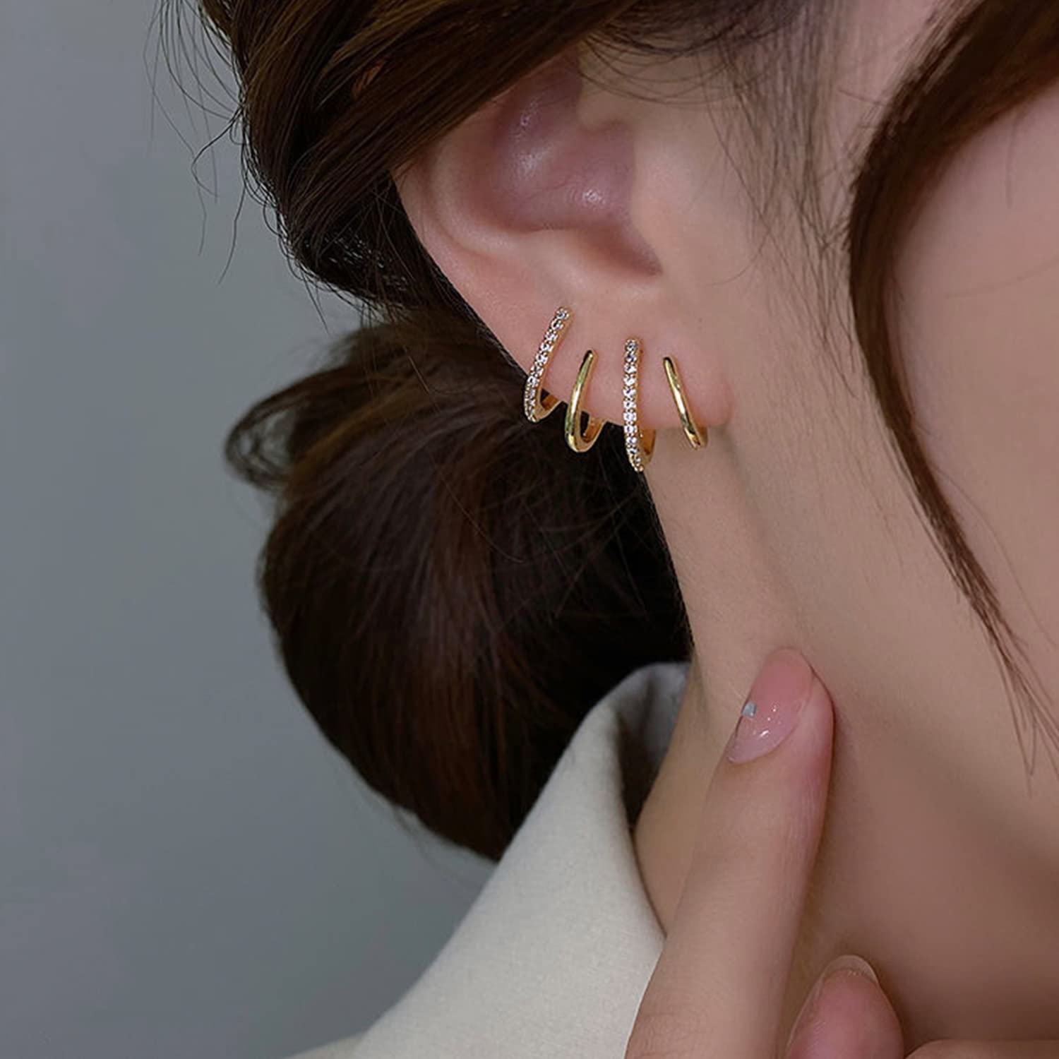 Needle Claw Earrings Cuff for Women Zircon Stud Ear Cuffs Hoop Earrings for Women Multi HoopTrendy Dainty Tiny Ear Wrap Cuff Piercing Studs Earrings for Women