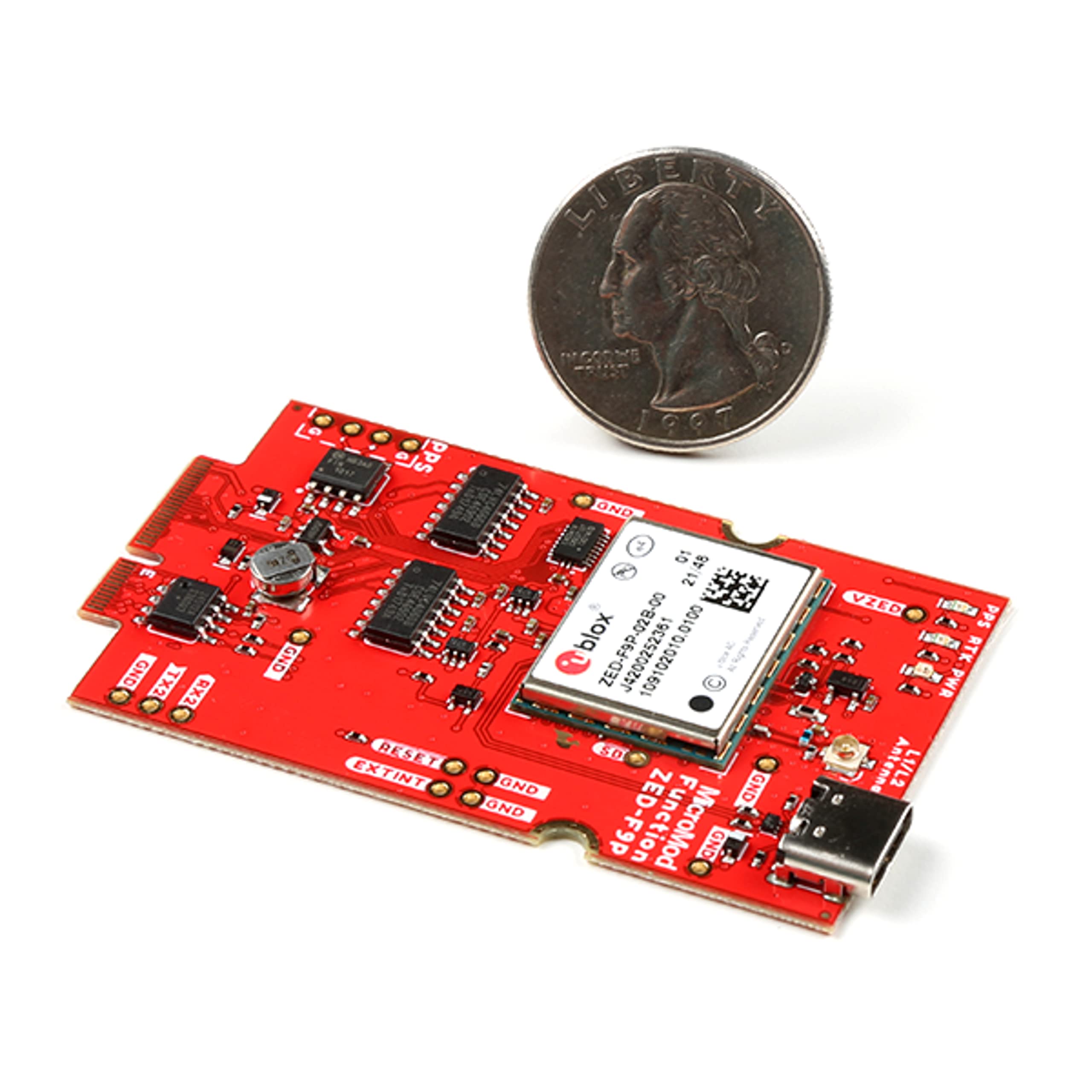 SparkFun MicroMod GNSS Function Board - ZED-F9P GPS Function Board -ZED-F9P Operating Voltage: 3.3V. Board Dimensions: 2.5in x 2.6in x 1.3in