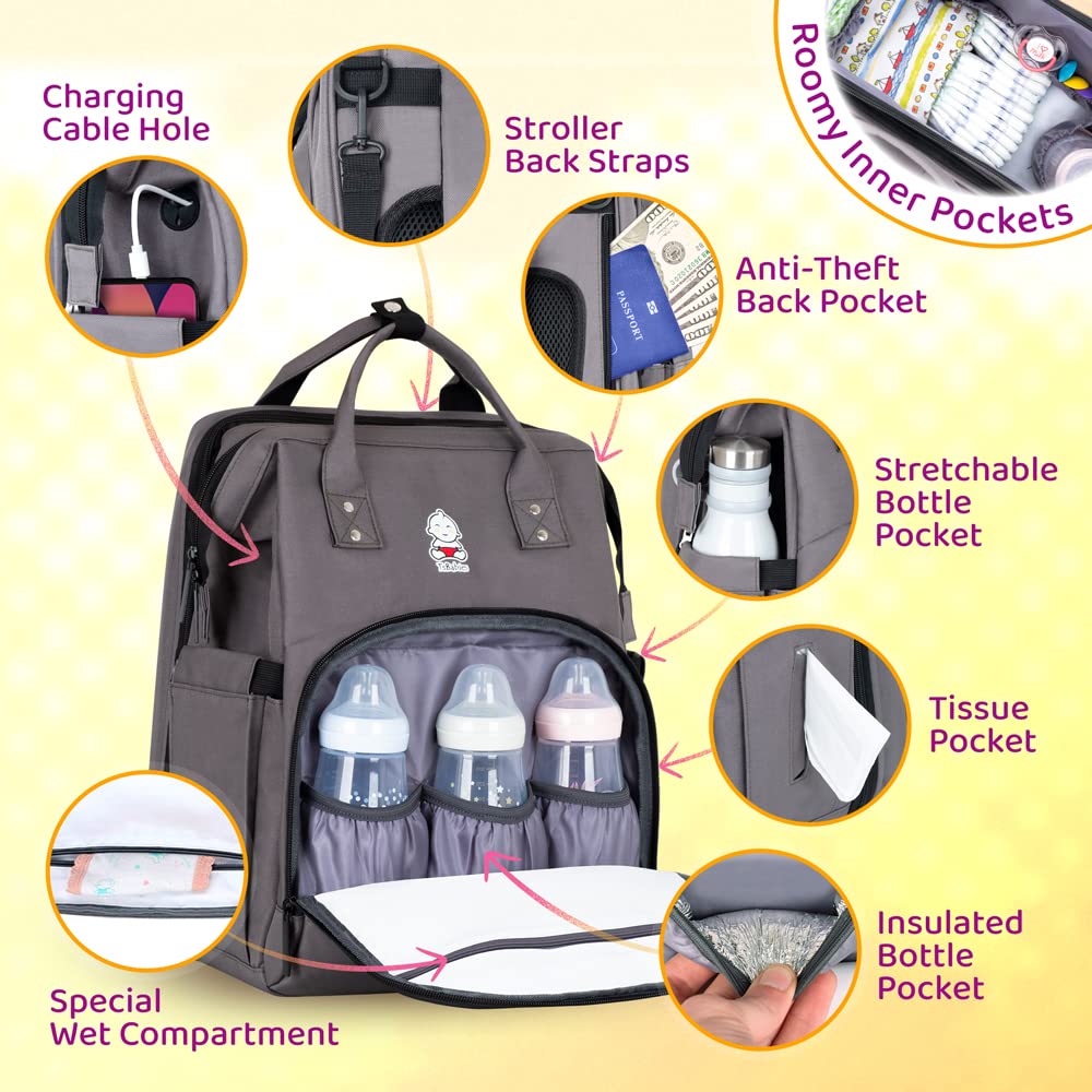 TsBabies Innovative Diaper Bag with Changing Station, Large Baby Bag, Diaper Bag Backpack with Insulated Pockets, Baby Shower Gifts