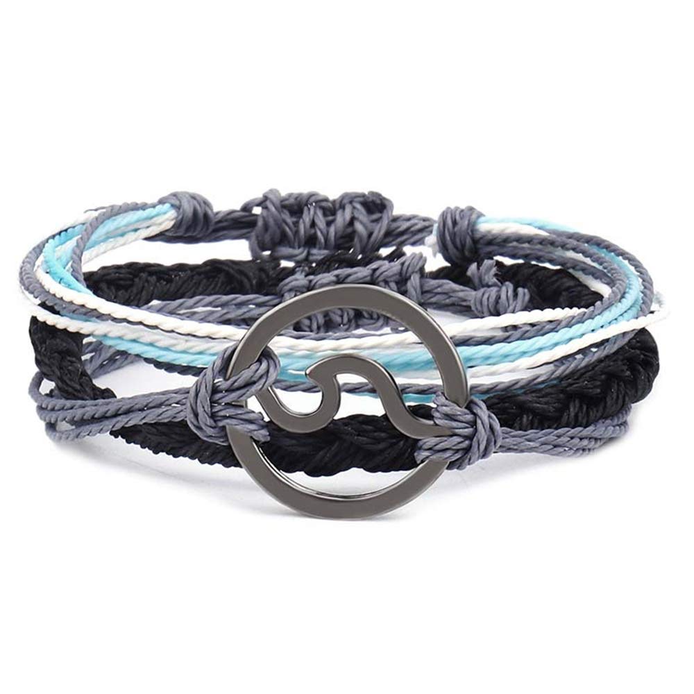 kelistom Handmade Wave Braided Wax Rope Adjustable Strand Bracelet Set Waterproof Charm Stretch Knot String Thread Bracelets Simple Life PursuitFriendship Jewelry (Pink-wave)