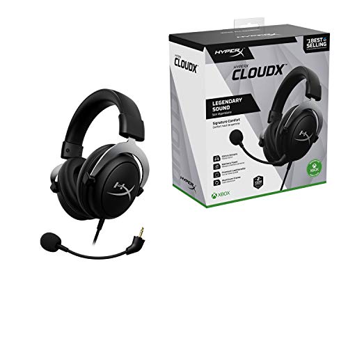 HyperX CloudX – Official Licensed Gaming Headset, Memory Foam Ear Cushions, Detachable Noise-Cancelling Mic, in-line Audio Controls, Silver (Renewed)