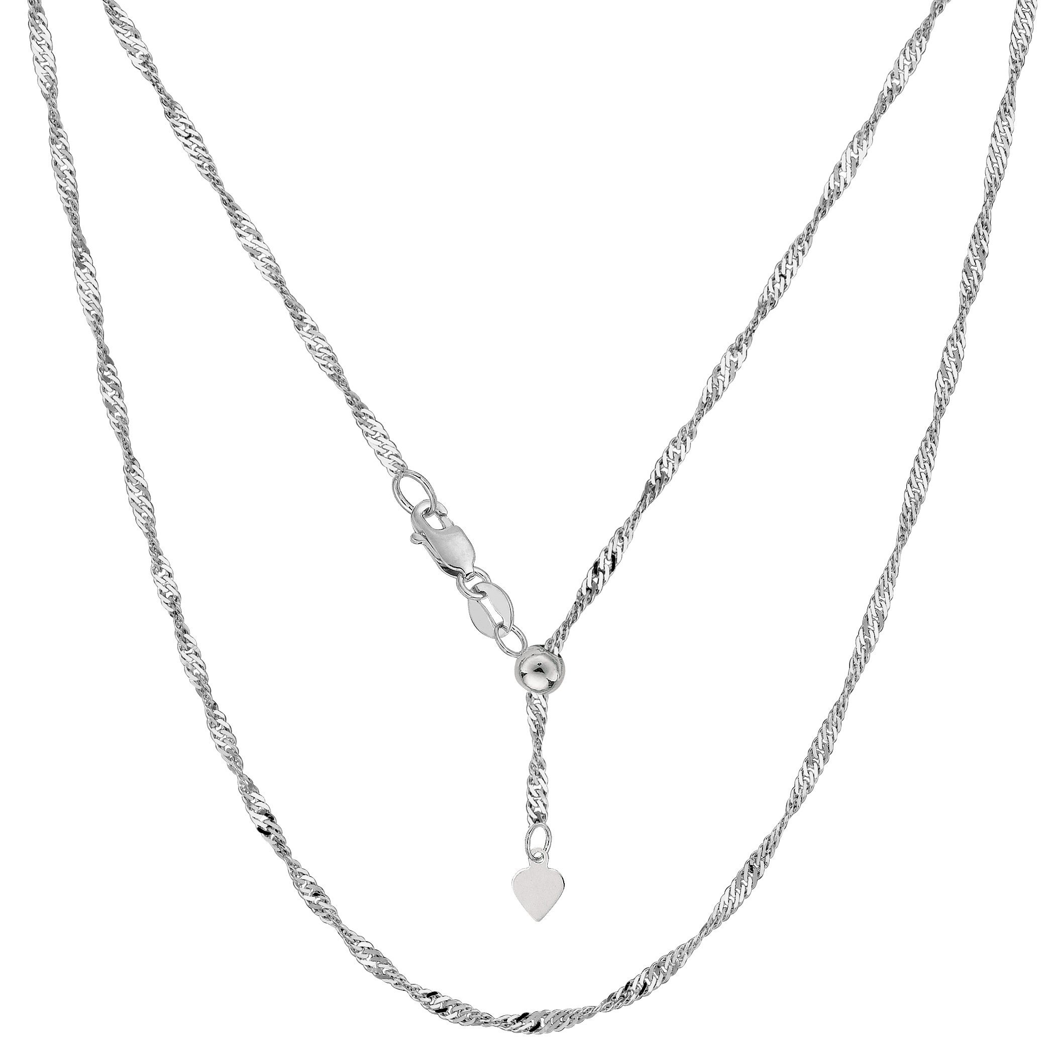 Jewelry Affairs 14k White Real Gold Adjustable Singapore Link Chain Necklace, 1.15mm, 22"