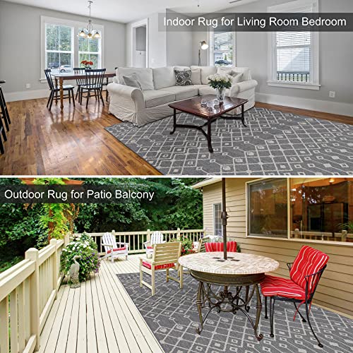 Patio Rug for Entrance Bohemian 5x8Ft Grey Area Rug Indoor Outdoor Rug Textured Weave Floor Carpet Durable Washable Rug for Patio,Home,Picnic,Camping