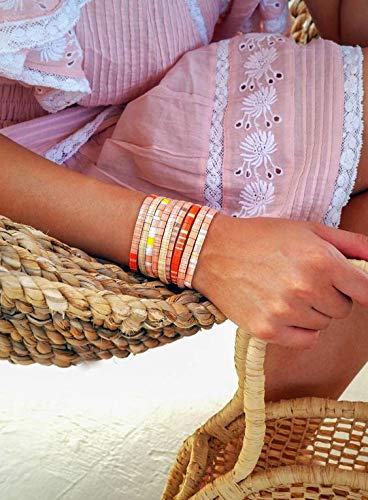 KELITCH Womens TILA Beads Beaded Bracelet Handmade Stack Friendship Stretch Bracelets Candy Colors Miyuki Link Bracelets - Gold 02K