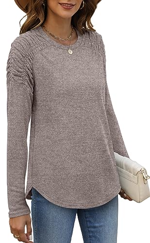 Womens Tops Dressy Casual Long Sleeve Shirts for Women Trendy Fall Beige Tops L