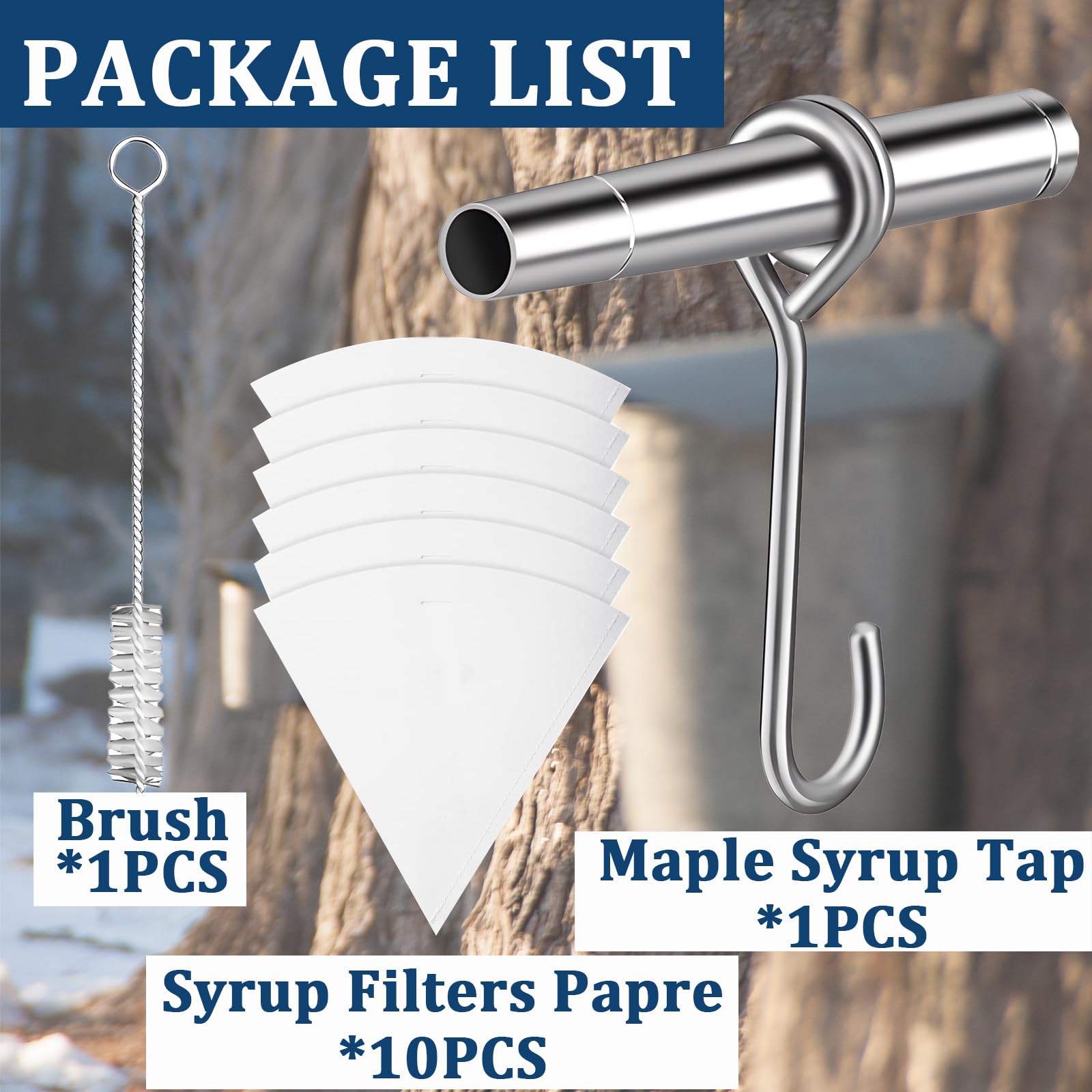 YEOSLL Maple Syrup Tapping Kit - Food-Grade Stainless Steel, PFOA-Free, Includes Maple Syrup Taps, Brush and Filters, 1-Set